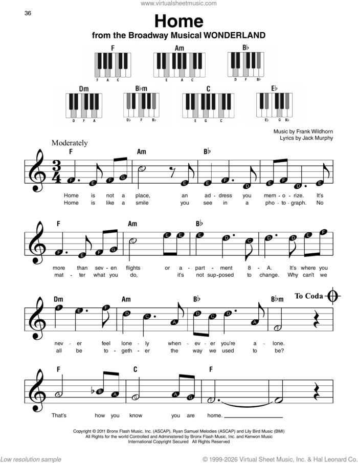 Home (from Wonderland) sheet music for piano solo (PDF)
