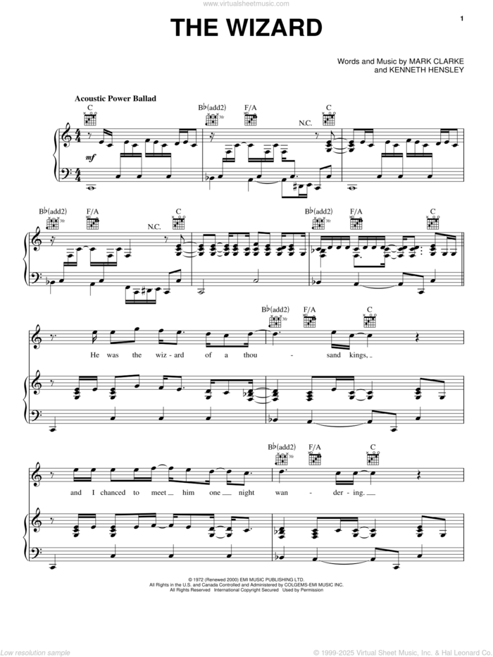 The Wizard sheet music for voice, piano or guitar (PDF)