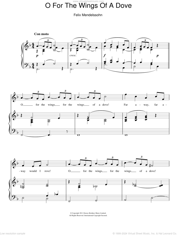 Mendelssohn-Bartholdy - O For The Wings Of A Dove sheet music for voice ...