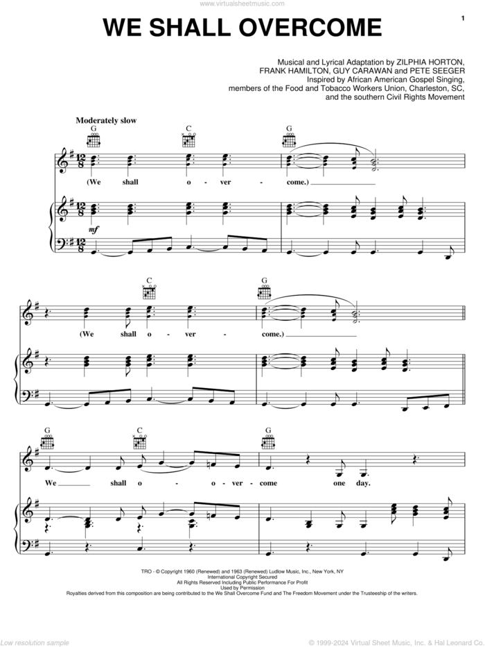 Seeger - We Shall Overcome sheet music for voice, piano or guitar