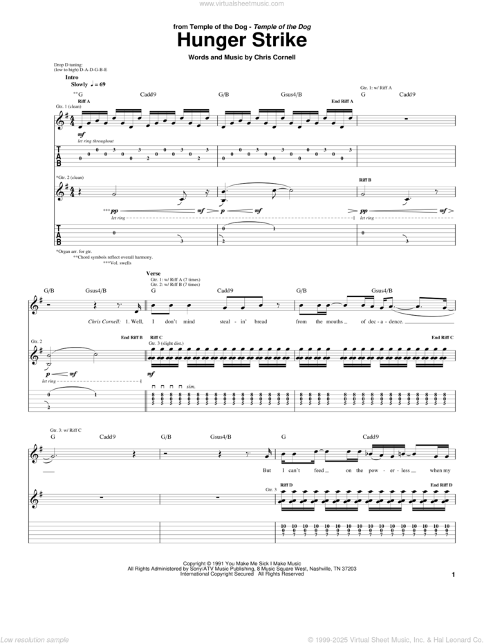 Dog - Hunger Strike sheet music for guitar (tablature) v2