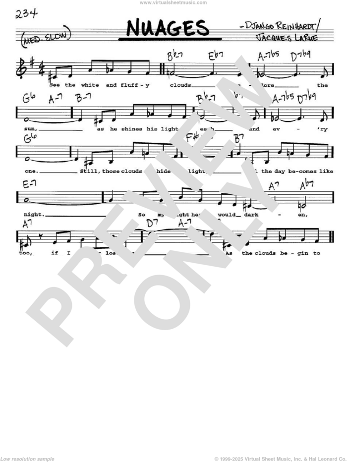 Nuages sheet music (real book with lyrics) (PDF)
