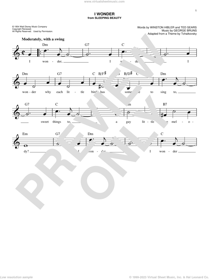 I Wonder sheet music for voice and other instruments (fake book)