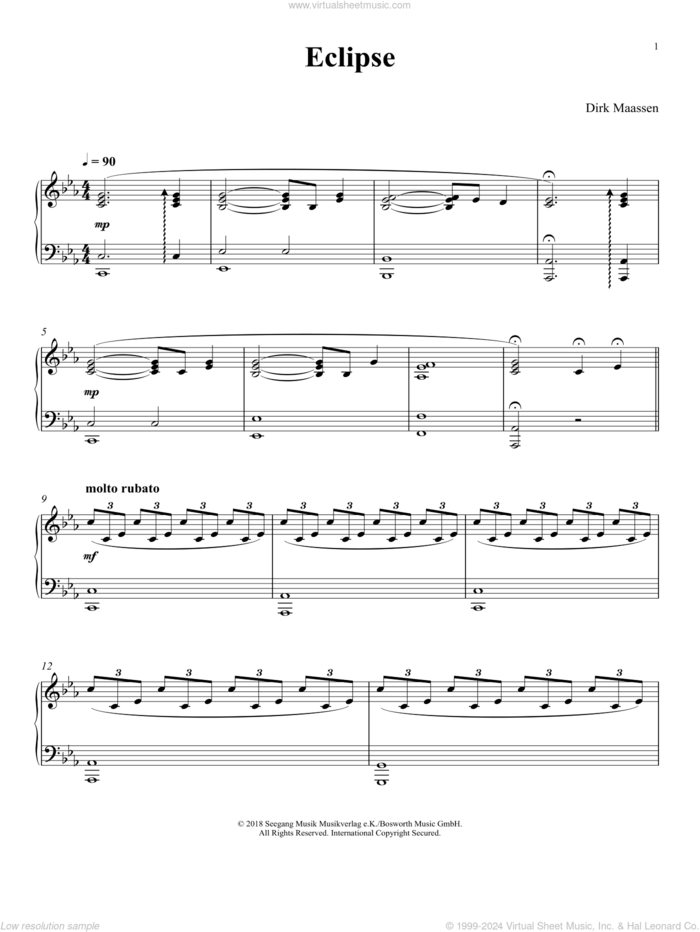 Dirk Maassen: Eclipse sheet music for piano solo (PDF)