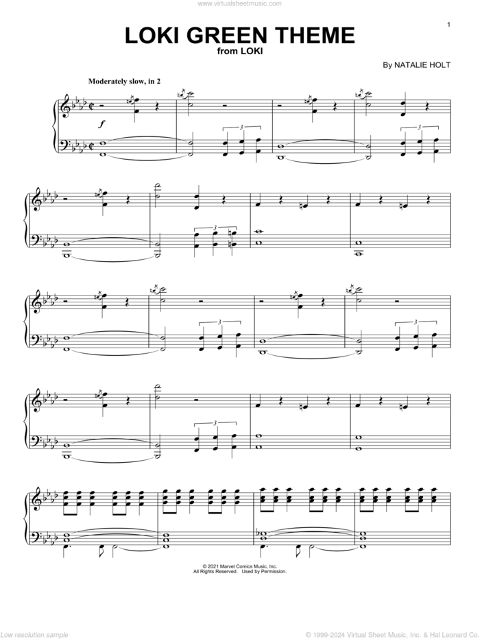 Loki Green Theme (from Loki) sheet music for piano solo (PDF)