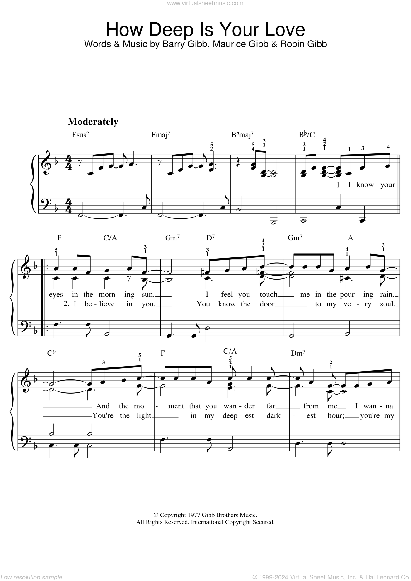 How Deep Is Your Love, (easy) sheet music for piano solo (PDF)