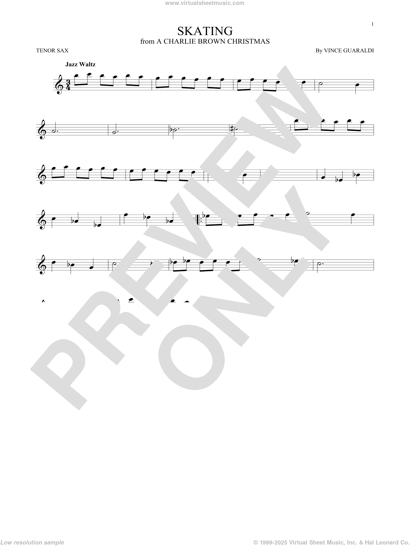 Skating sheet music for tenor saxophone solo (PDF-interactive)