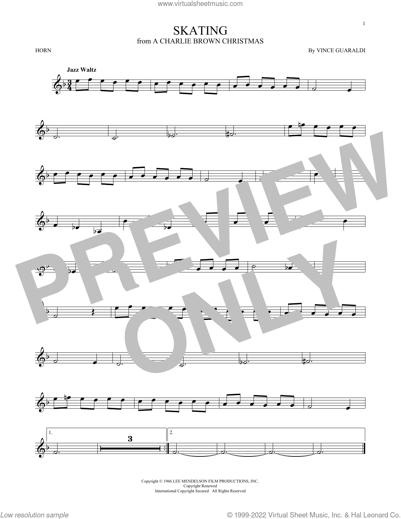 Skating sheet music for horn solo (PDF-interactive)
