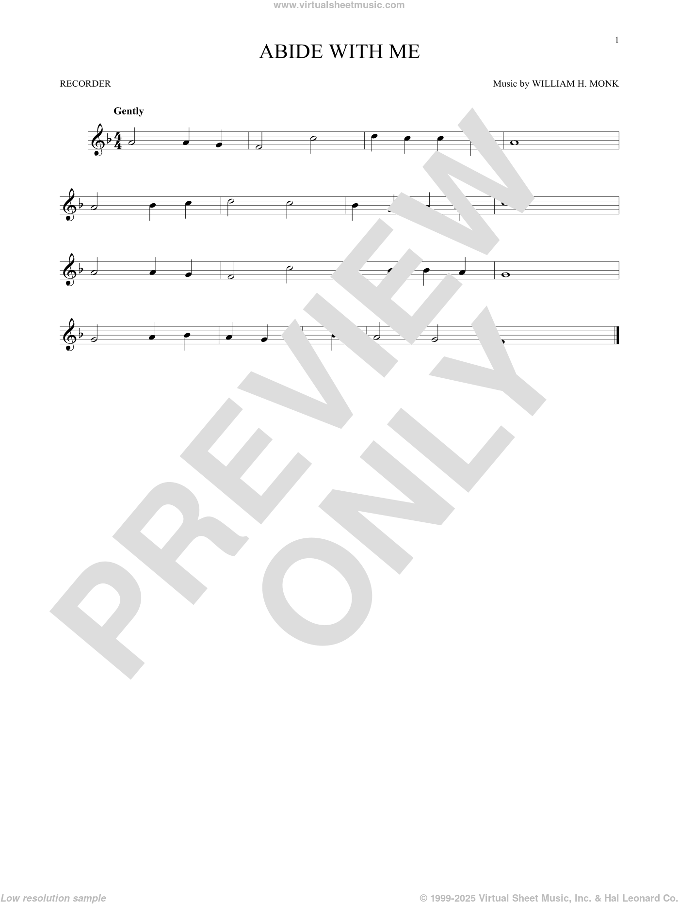 Abide With Me sheet music for recorder solo (PDF-interactive)