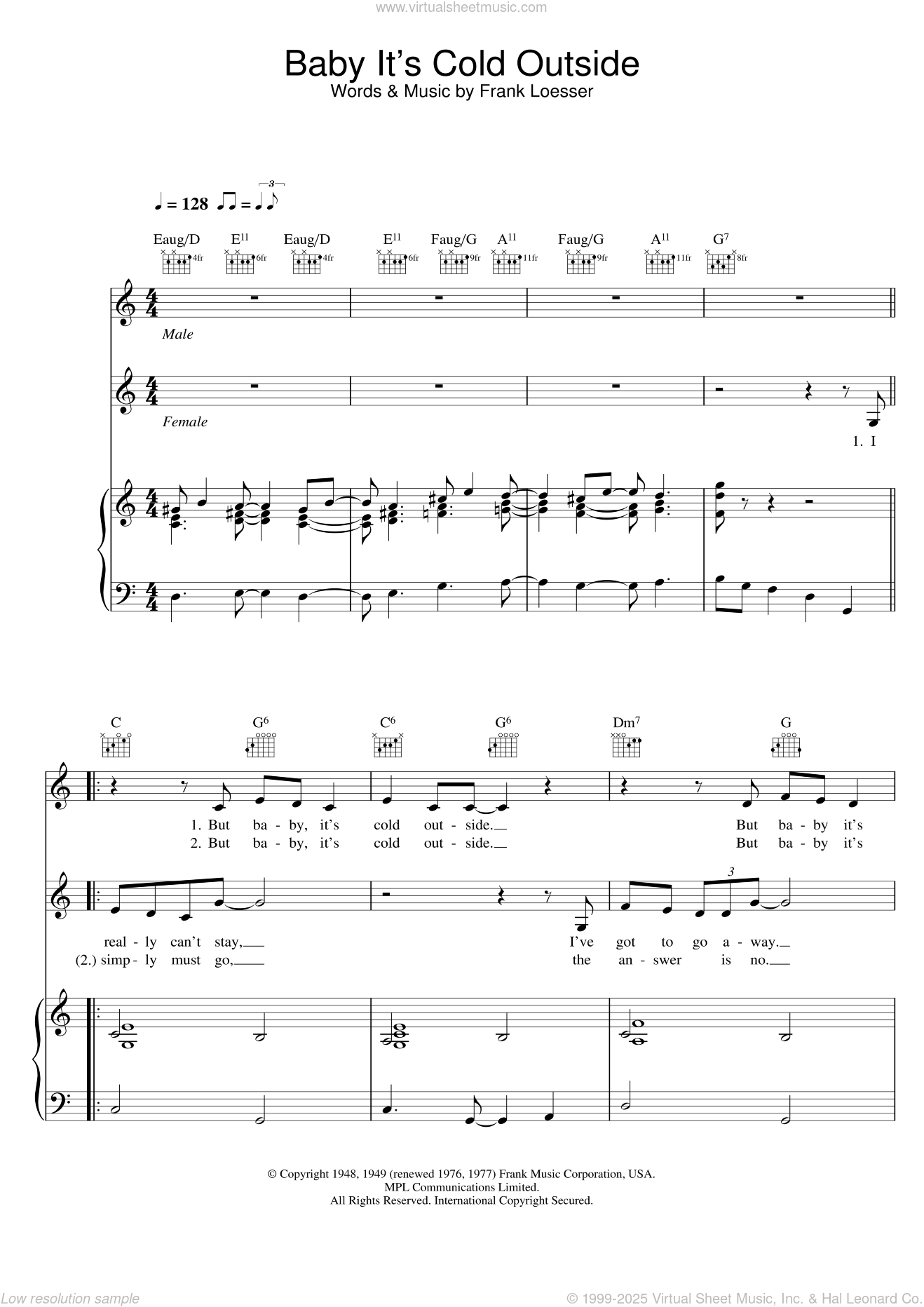 Dean Martin: Baby, It's Cold Outside sheet music for voice, piano or guitar