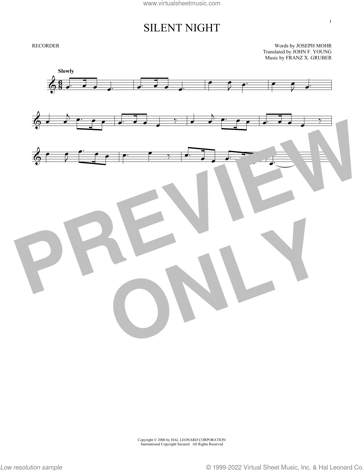 Silent Night sheet music for recorder solo (PDF-interactive)