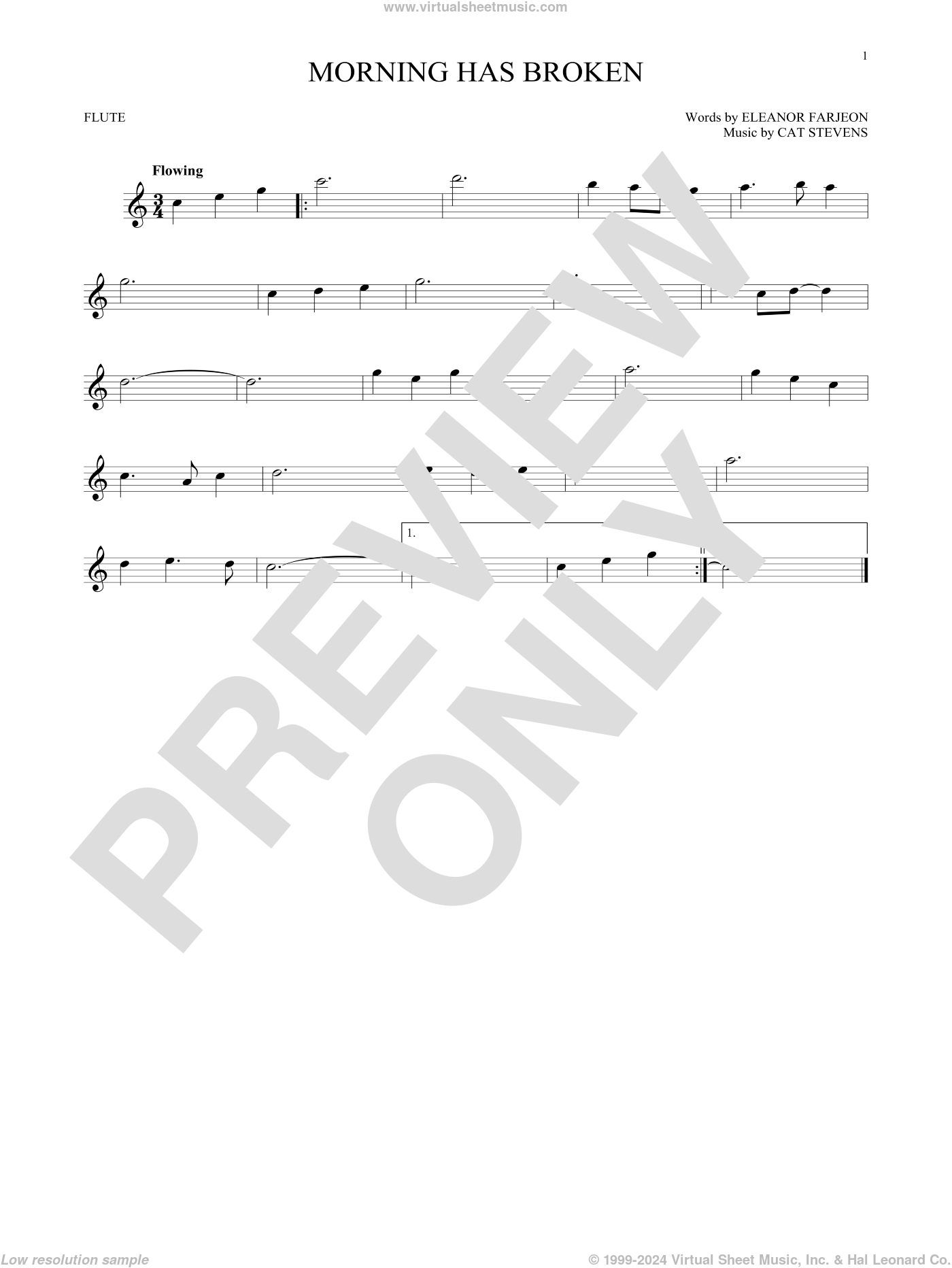Morning Has Broken sheet music for flute solo (PDF-interactive)
