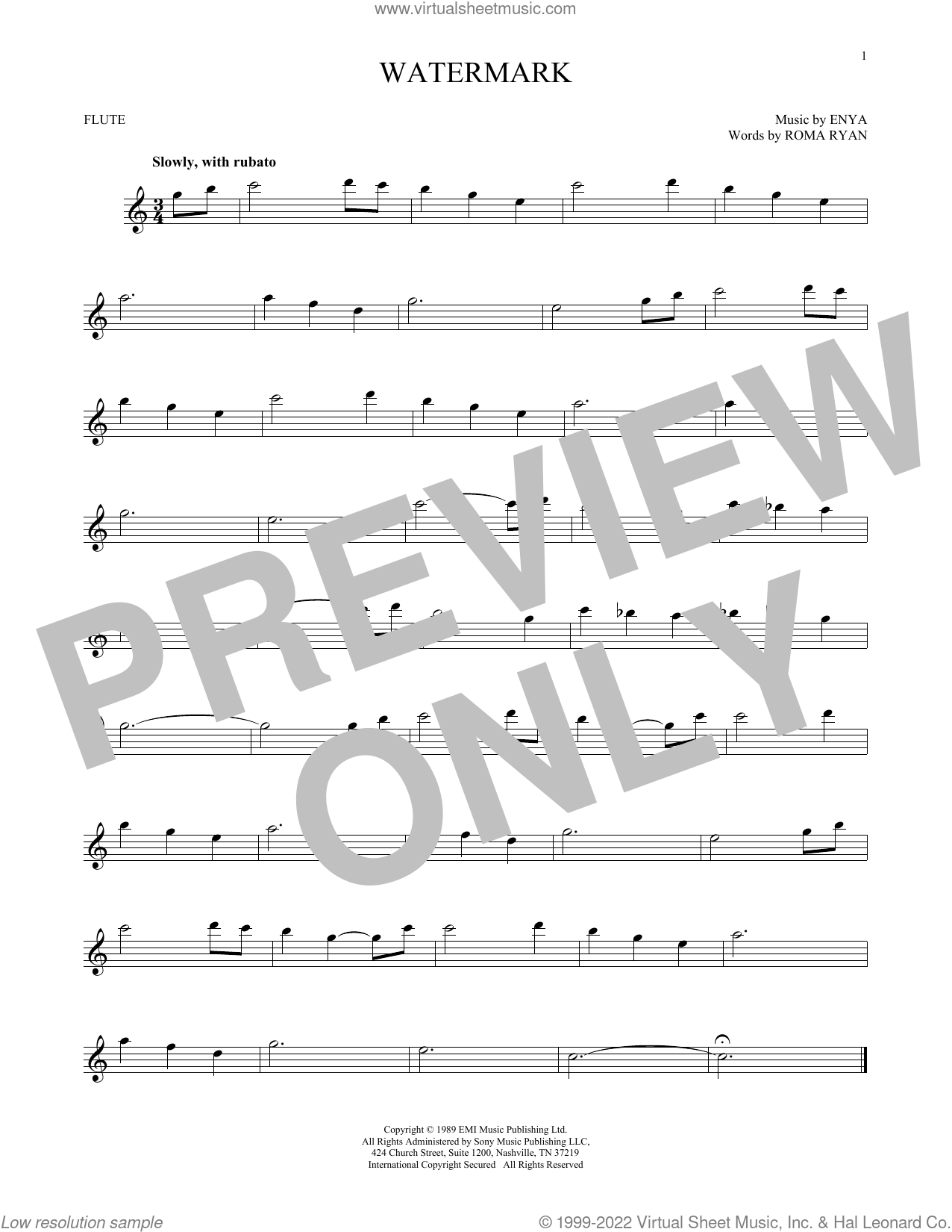 Watermark sheet music for flute solo (PDF-interactive)