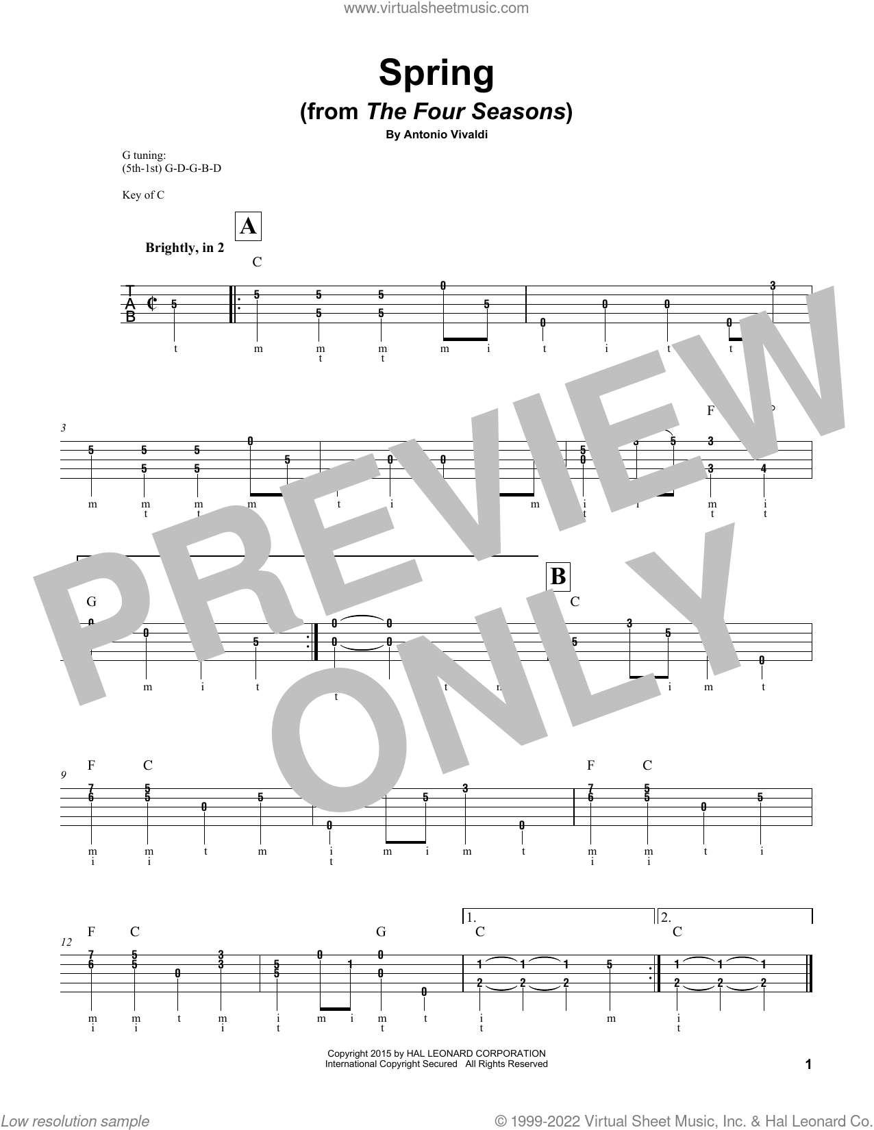 Spring (from The Four Seasons) sheet music for banjo solo (PDF)