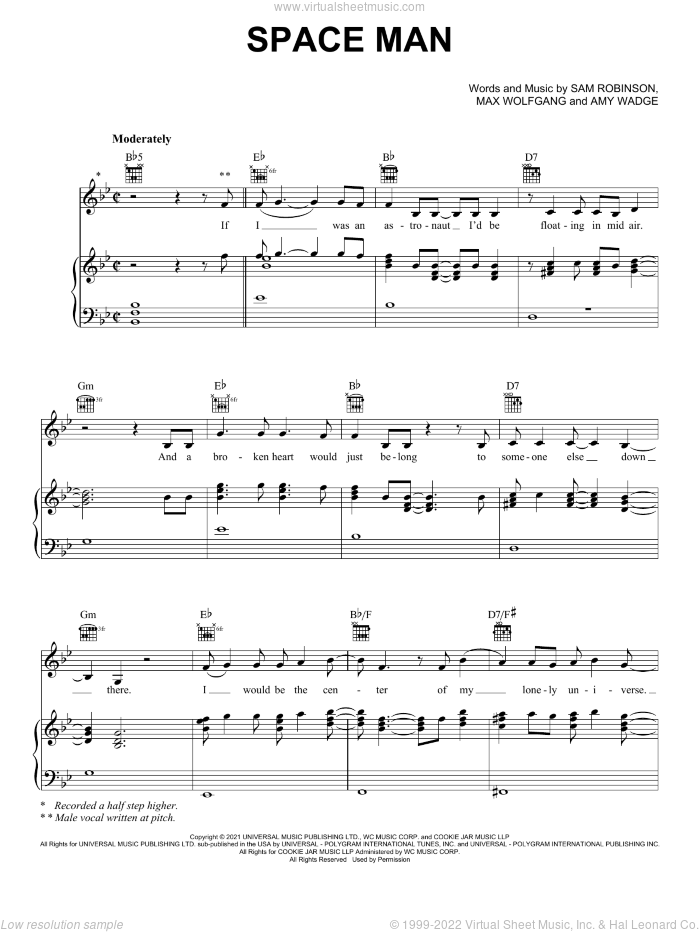 SPACE MAN sheet music for voice, piano or guitar (PDF)