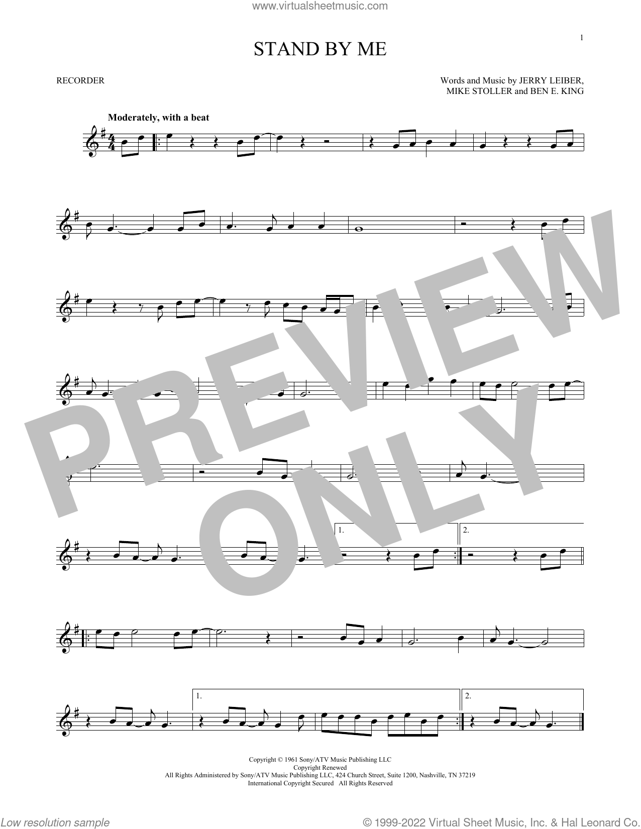 Stand By Me sheet music for recorder solo (PDF-interactive)