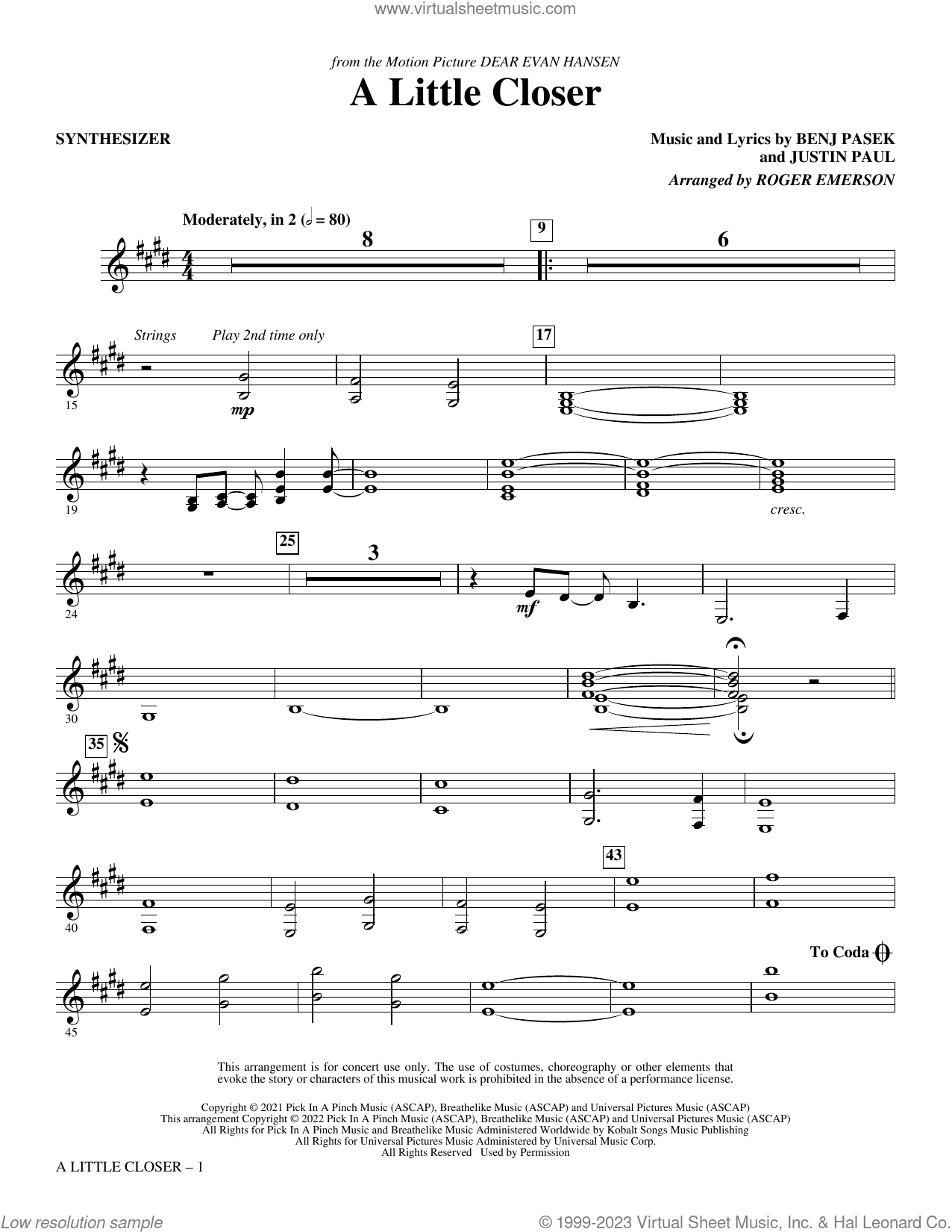 A Little Closer (from Dear Evan Hansen) (arr. Roger Emerson) (complete ...