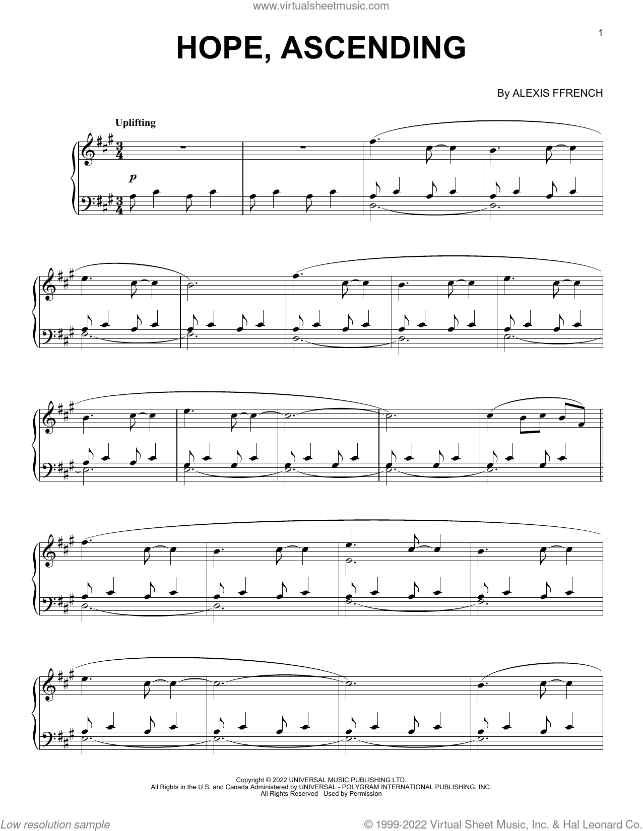 Hope, Ascending sheet music for piano solo (PDF-interactive)