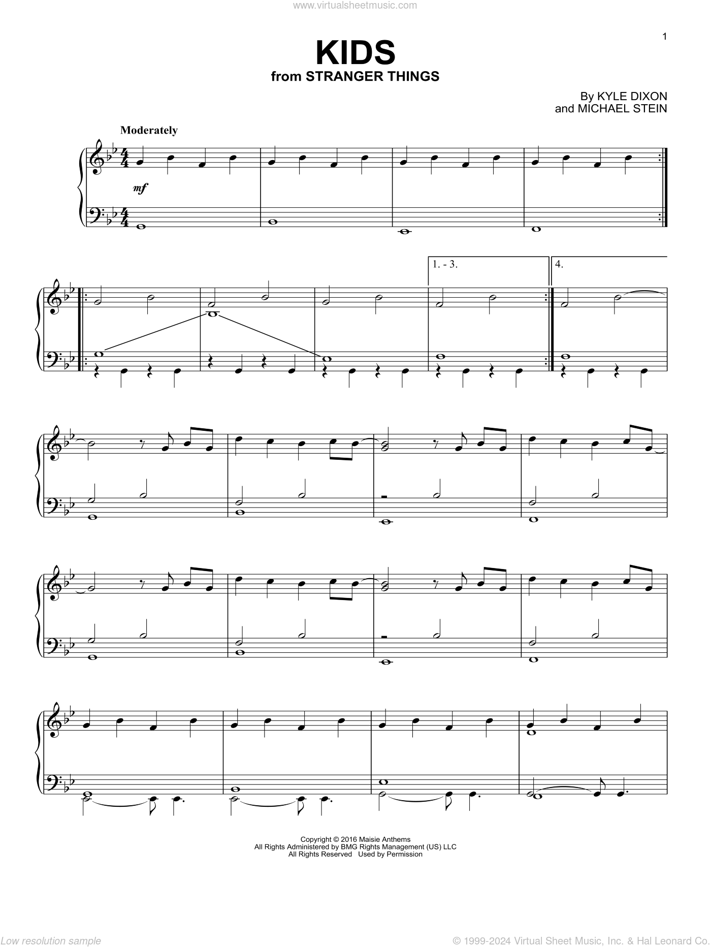 Kids (from Stranger Things), (intermediate) sheet music for piano solo