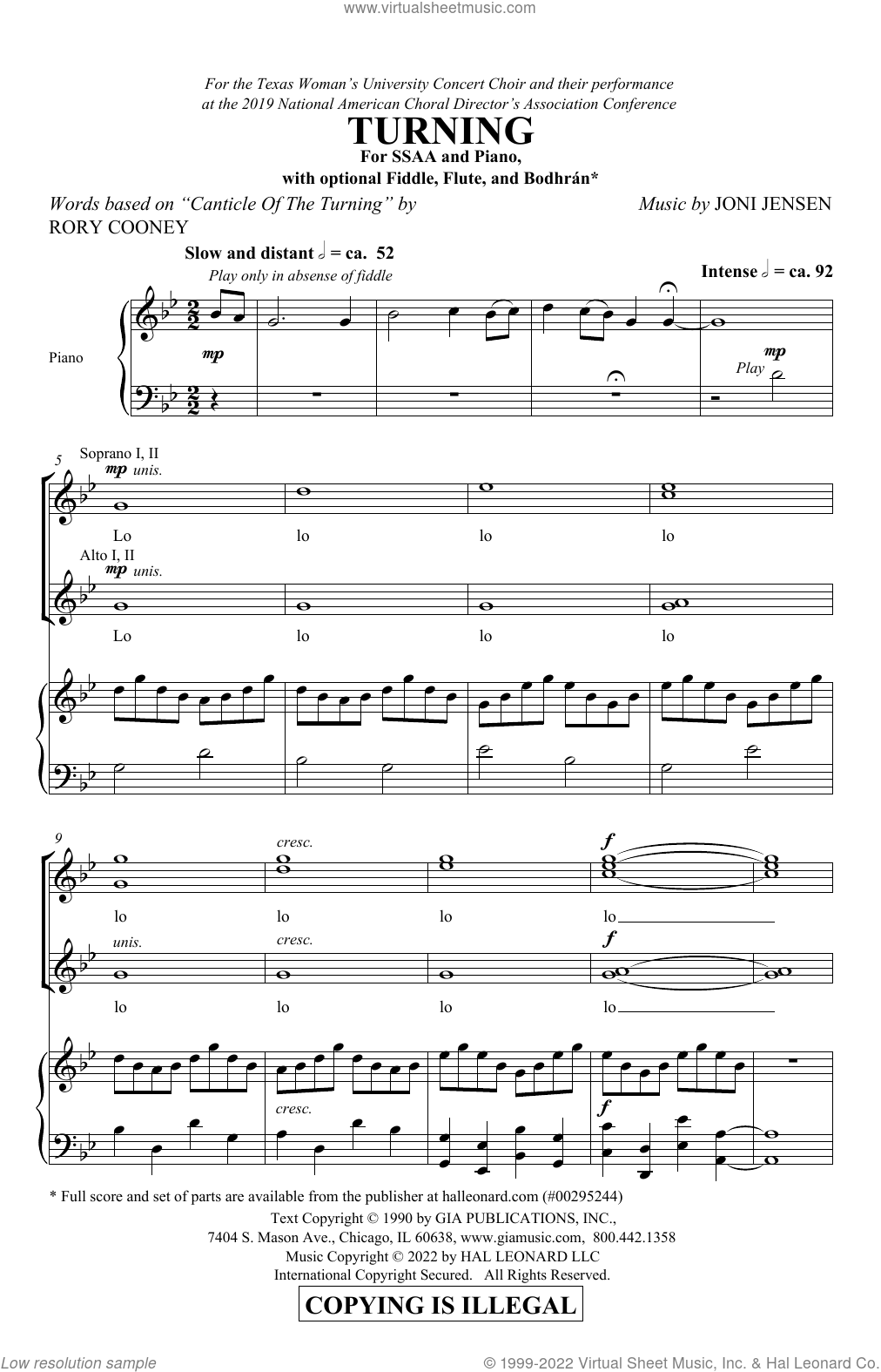 Turning (arr. Joni Jensen) sheet music for choir (SSAA: soprano, alto)