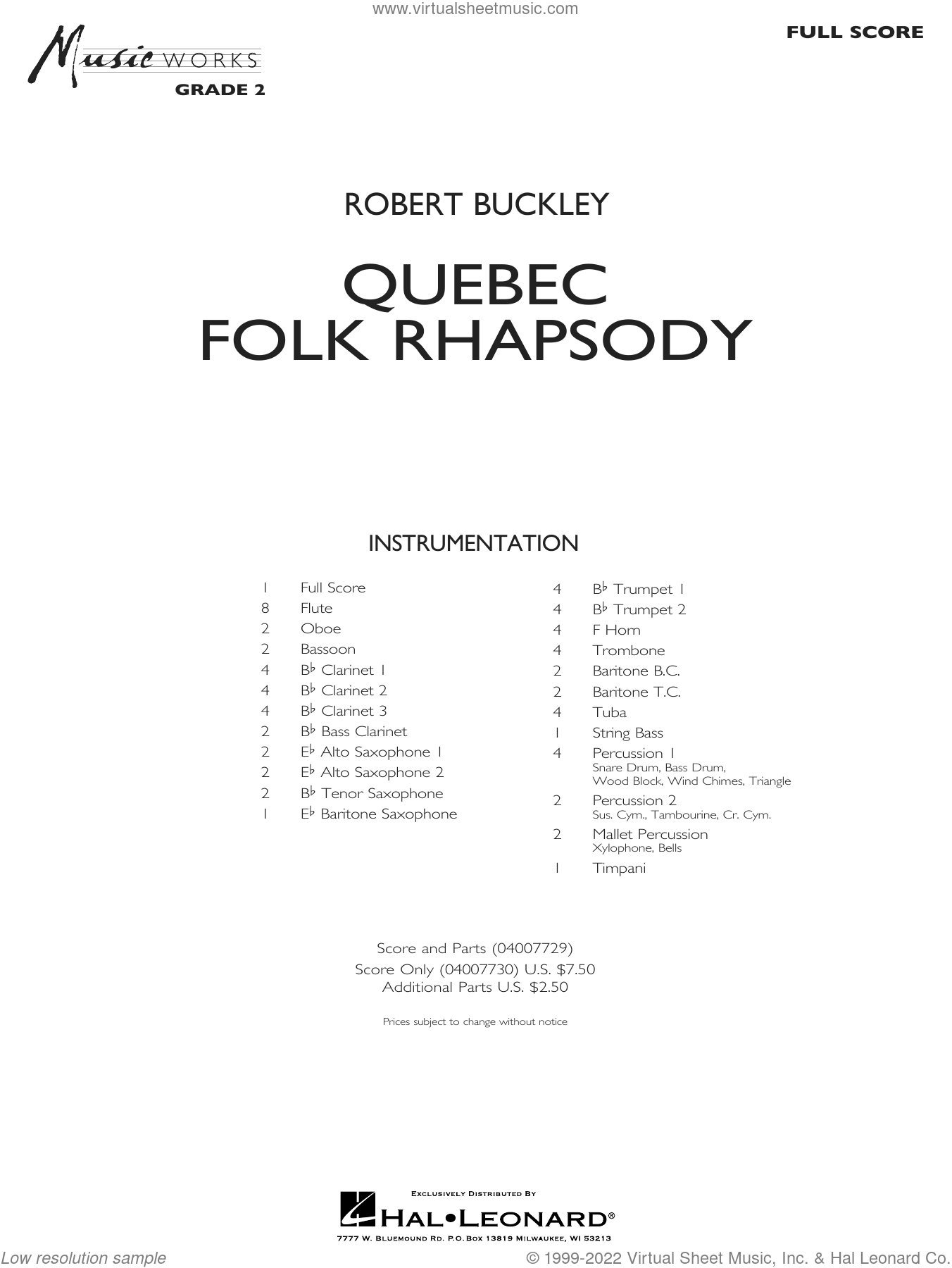 Quebec Folk Rhapsody sheet music (complete collection) for concert band