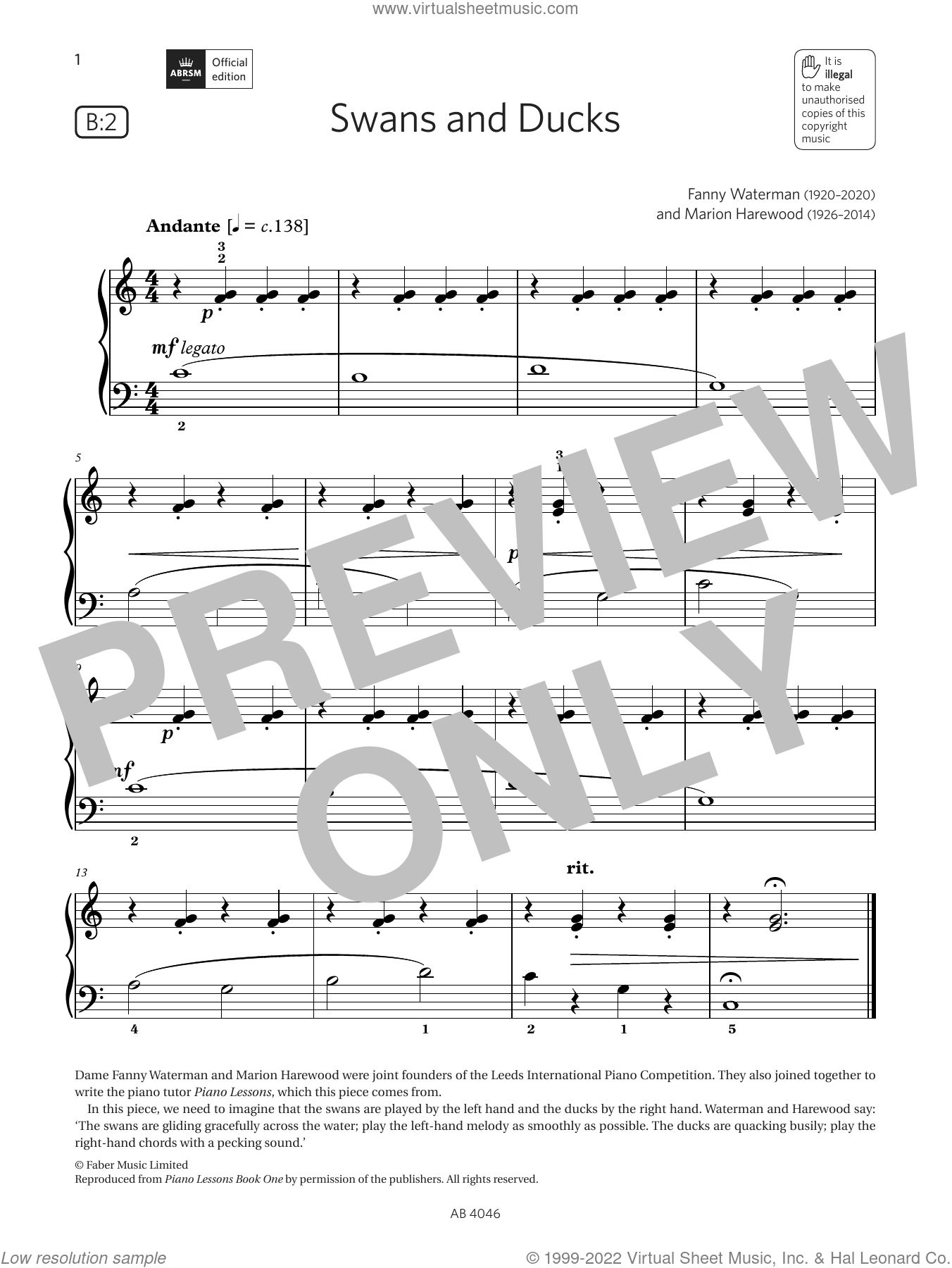 Swans and Ducks (Grade Initial, list B2, from the ABRSM Piano Syllabus ...