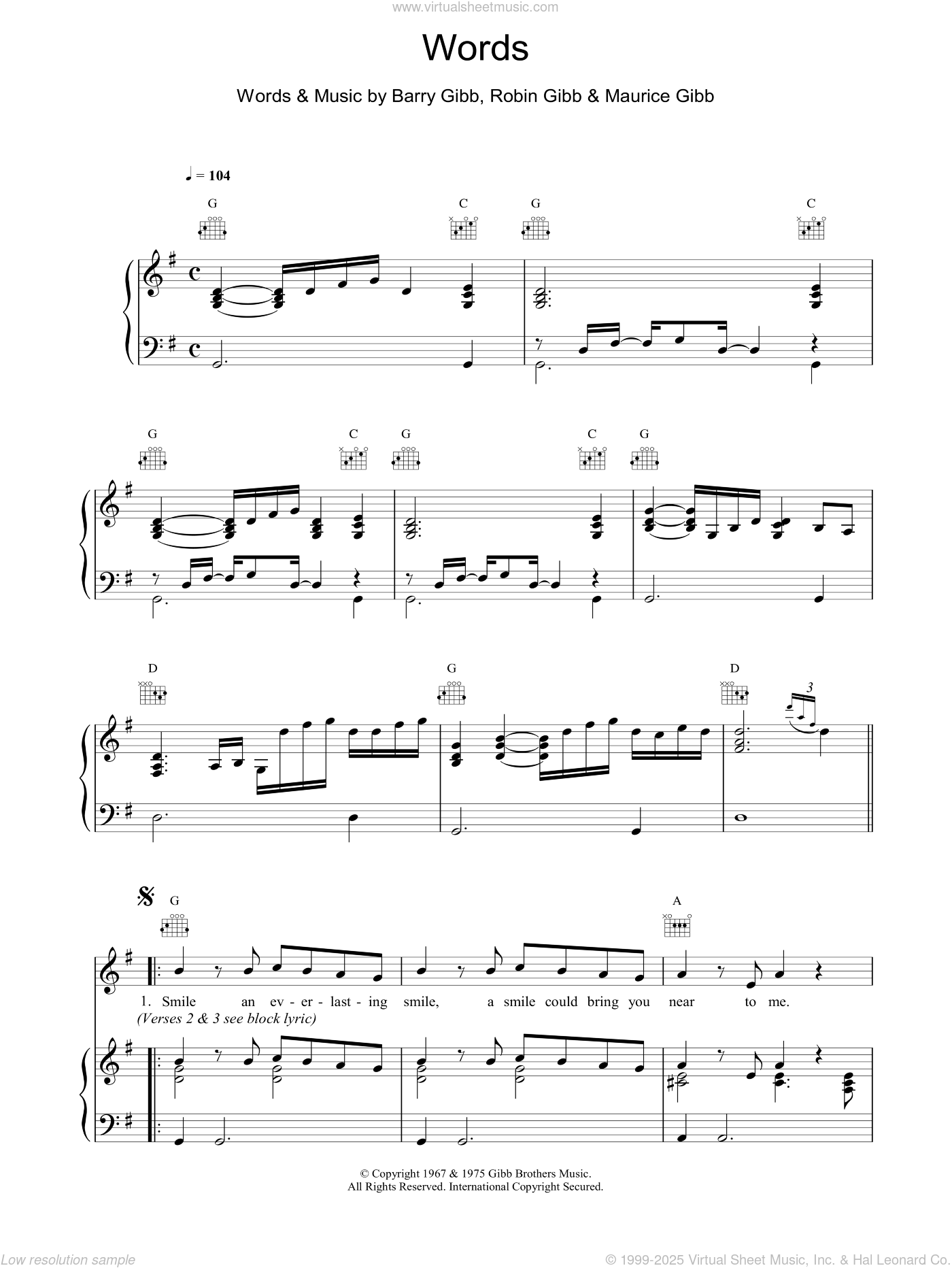 Boyzone: Words sheet music for voice, piano or guitar (PDF)