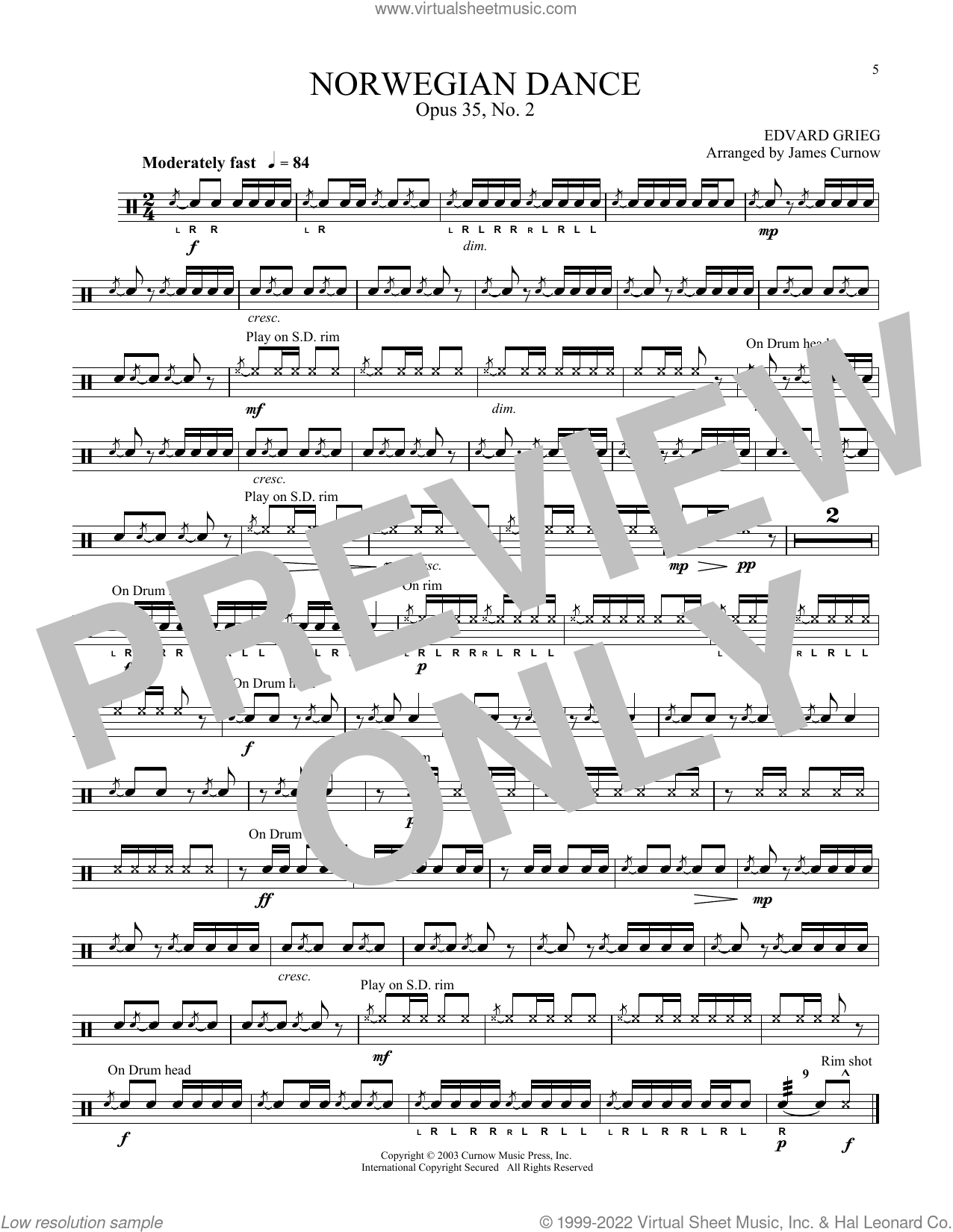 Norwegian Dance Op. 35, No. 2 (arr. James Curnow) sheet music for Snare ...