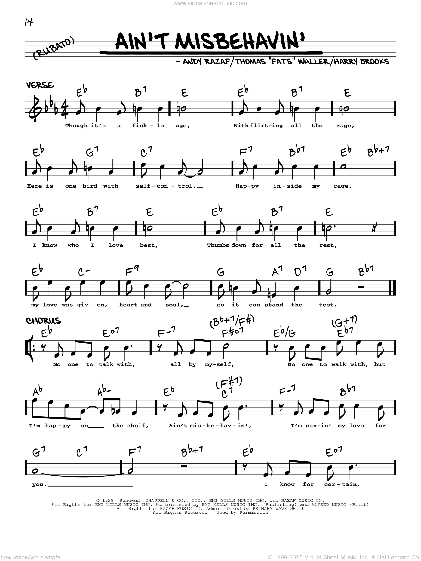Ain't Misbehavin' (arr. Robert Rawlins) sheet music (real book with lyrics)