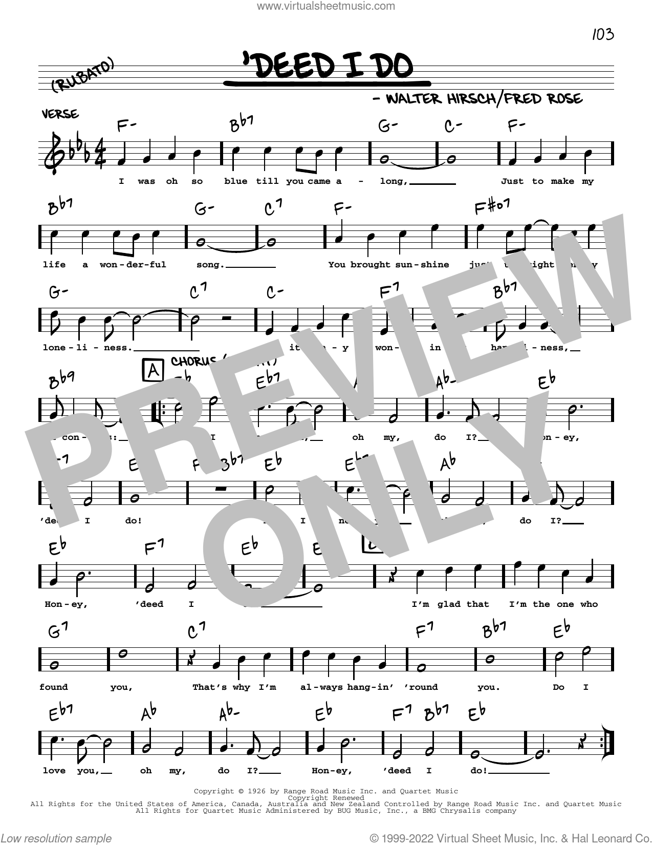 'Deed I Do (arr. Robert Rawlins) sheet music (real book with lyrics)
