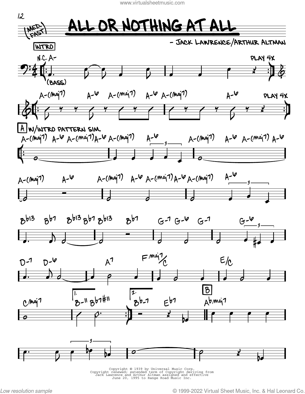 All Or Nothing At All sheet music (real book - melody and chords) (real ...