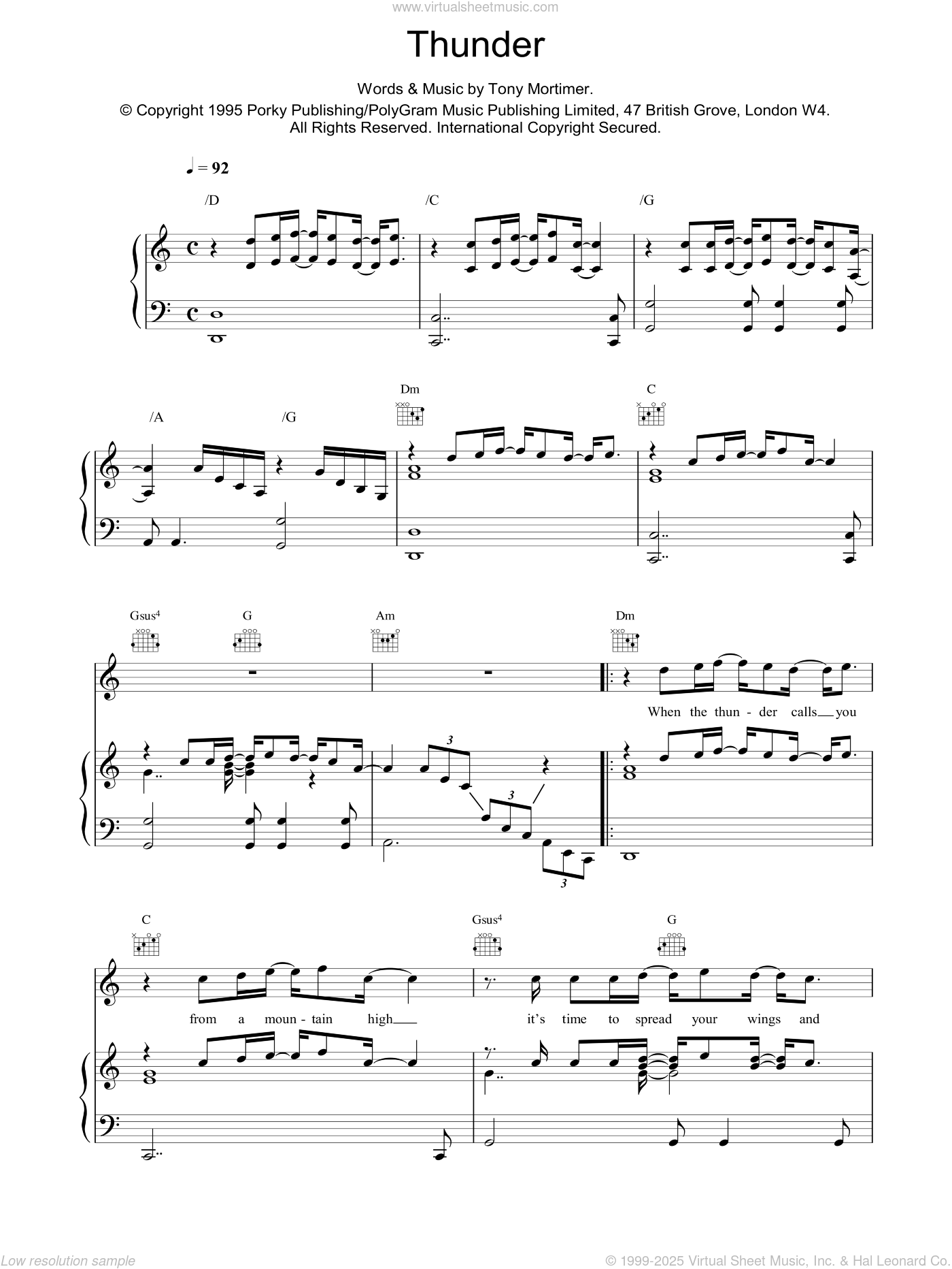 East 17: Thunder sheet music for voice, piano or guitar (PDF)