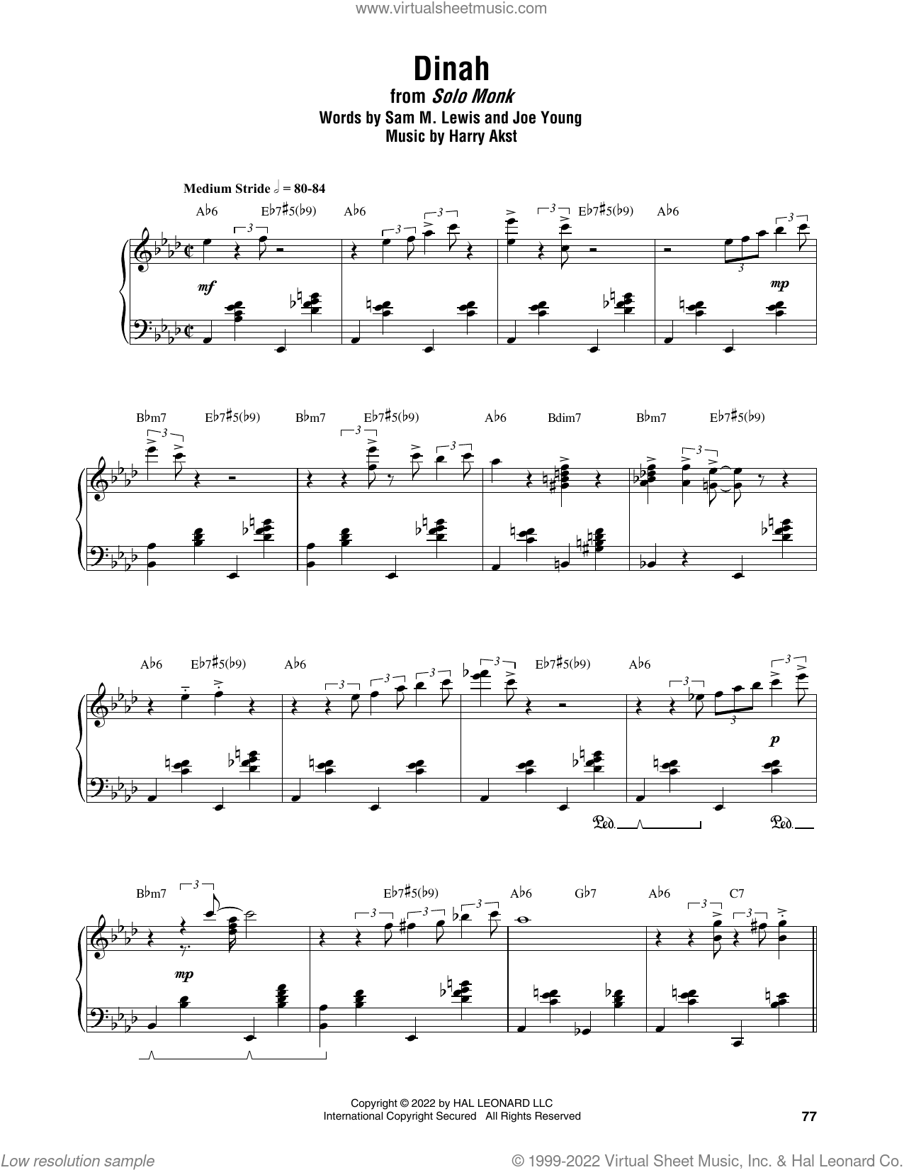 Dinah sheet music for piano solo (transcription) (PDF)