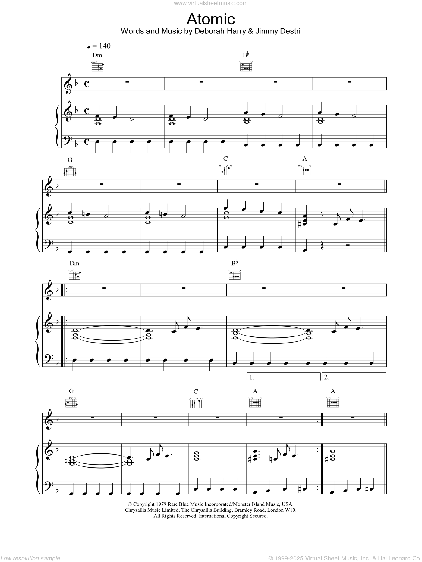 Atomic sheet music for voice, piano or guitar (PDF)