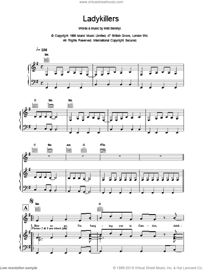 Ladykillers sheet music for voice, piano or guitar (PDF)