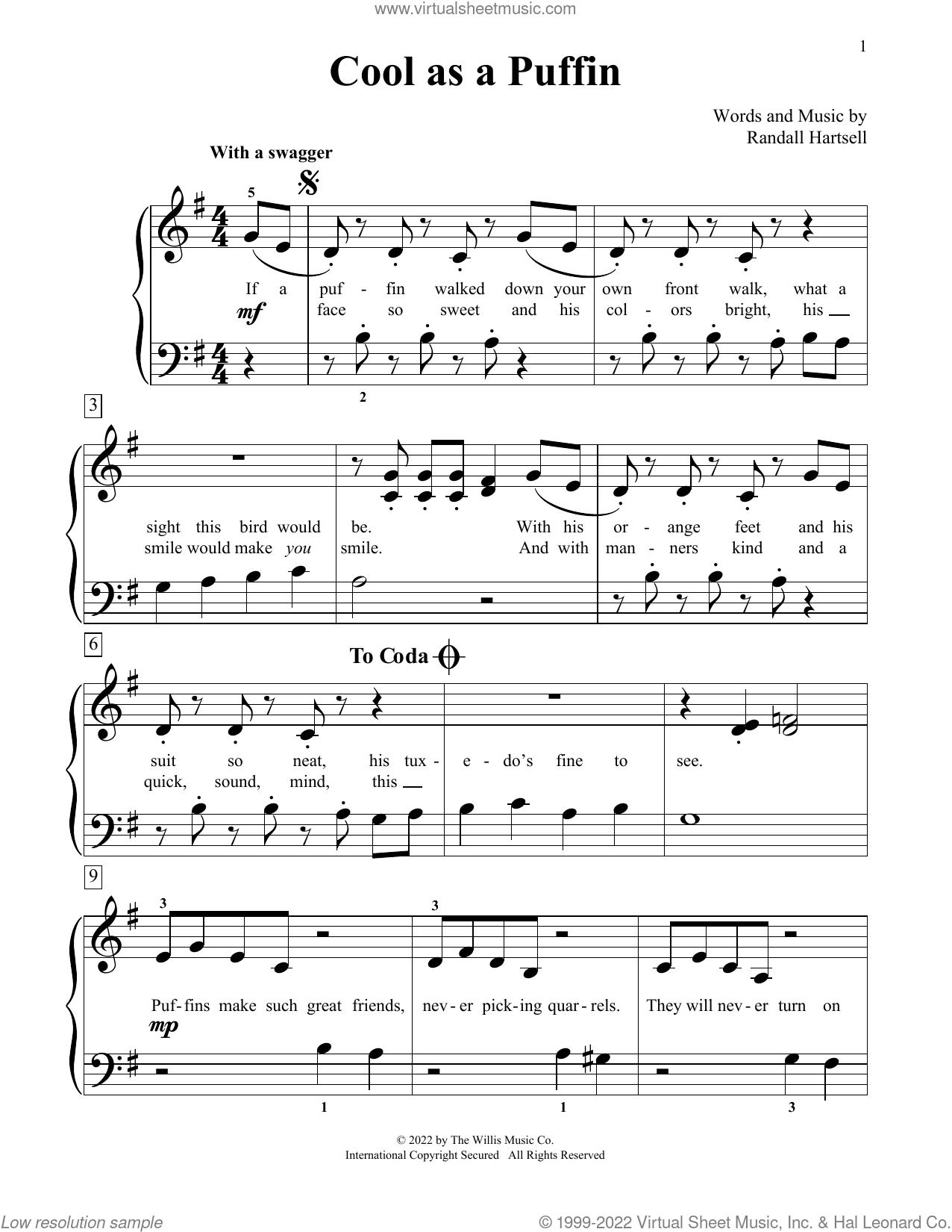 Cool As A Puffin sheet music for piano solo (elementary) (PDF)