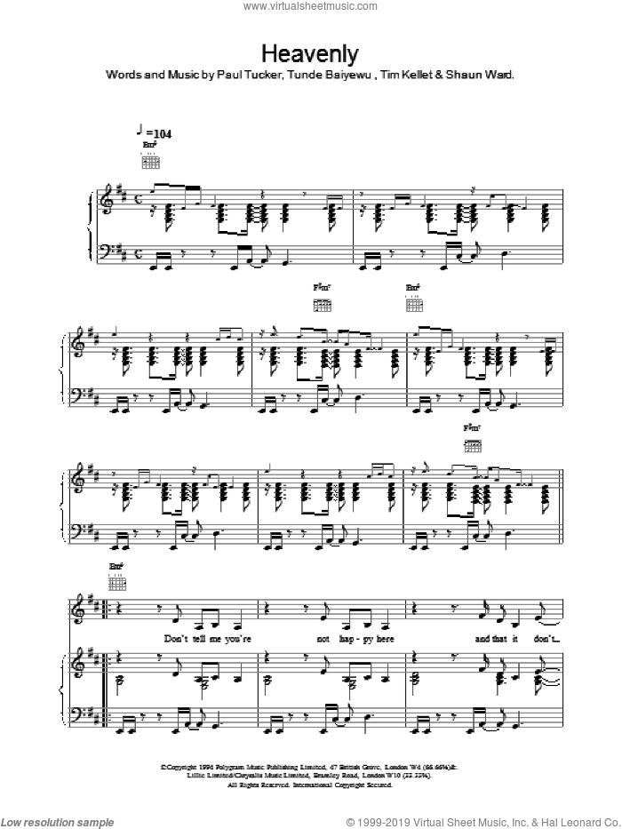 Heavenly sheet music for voice, piano or guitar (PDF)