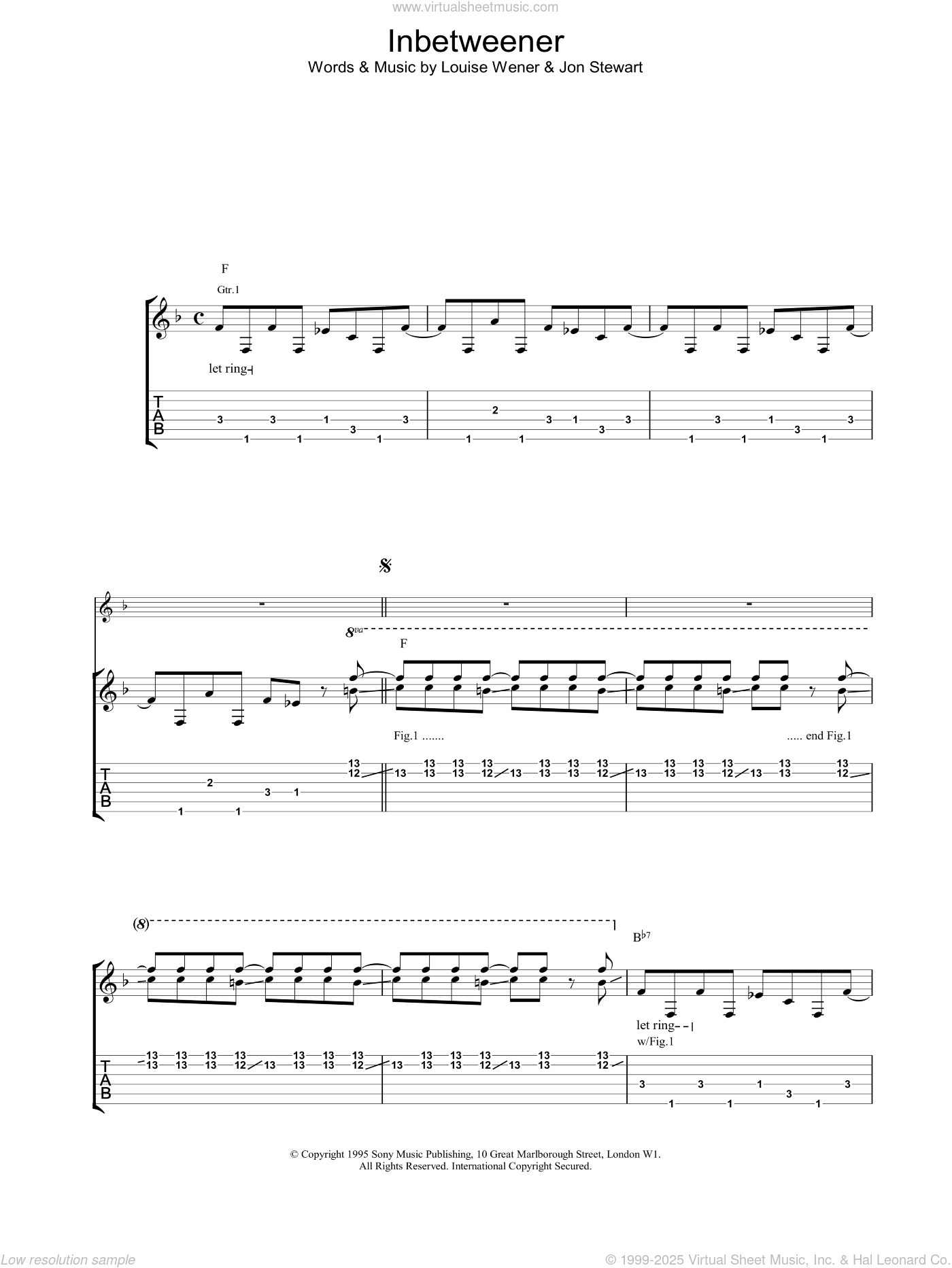 Inbetweener sheet music for guitar (tablature) (PDF)