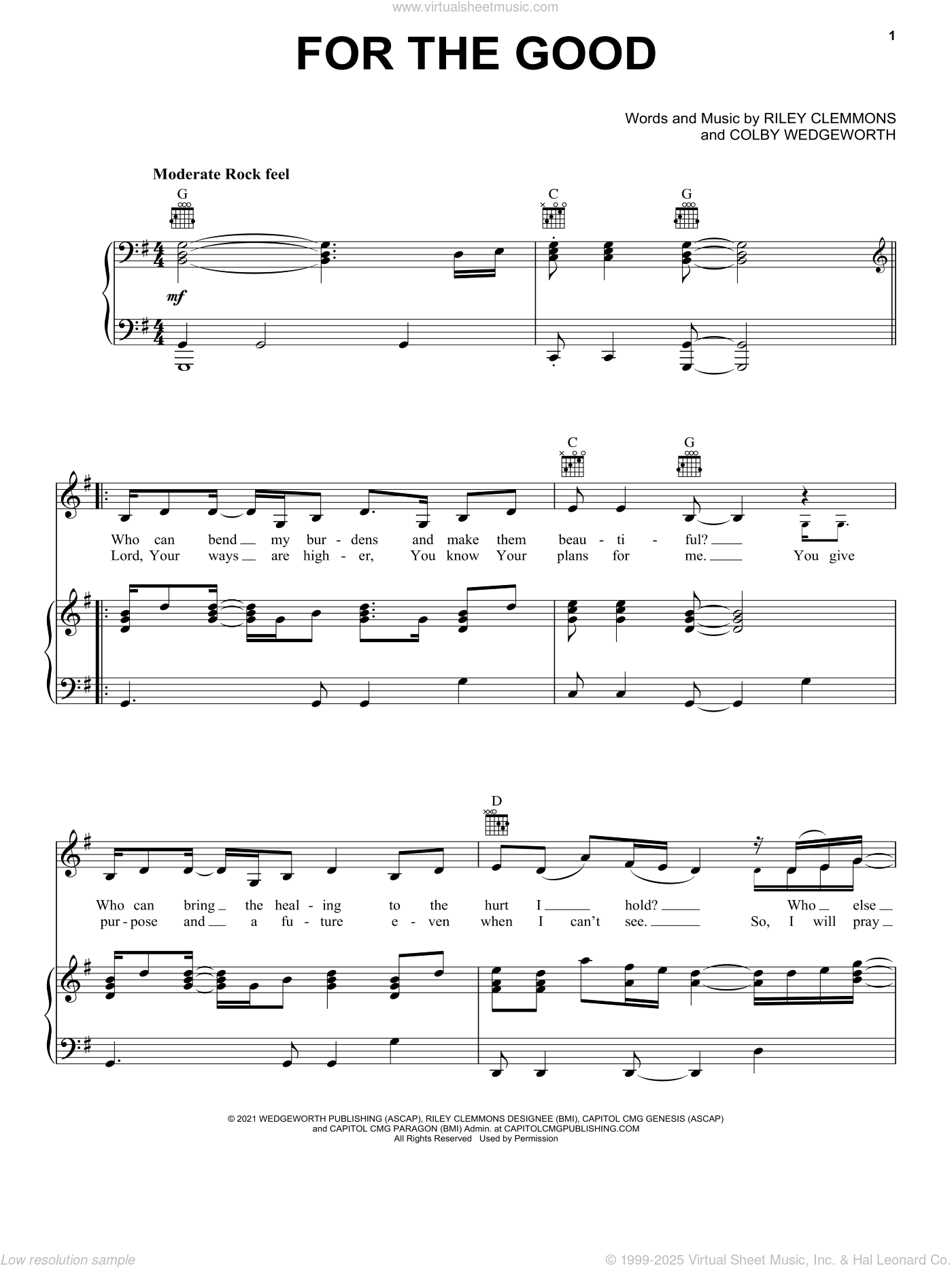 For The Good sheet music for voice, piano or guitar (PDF)