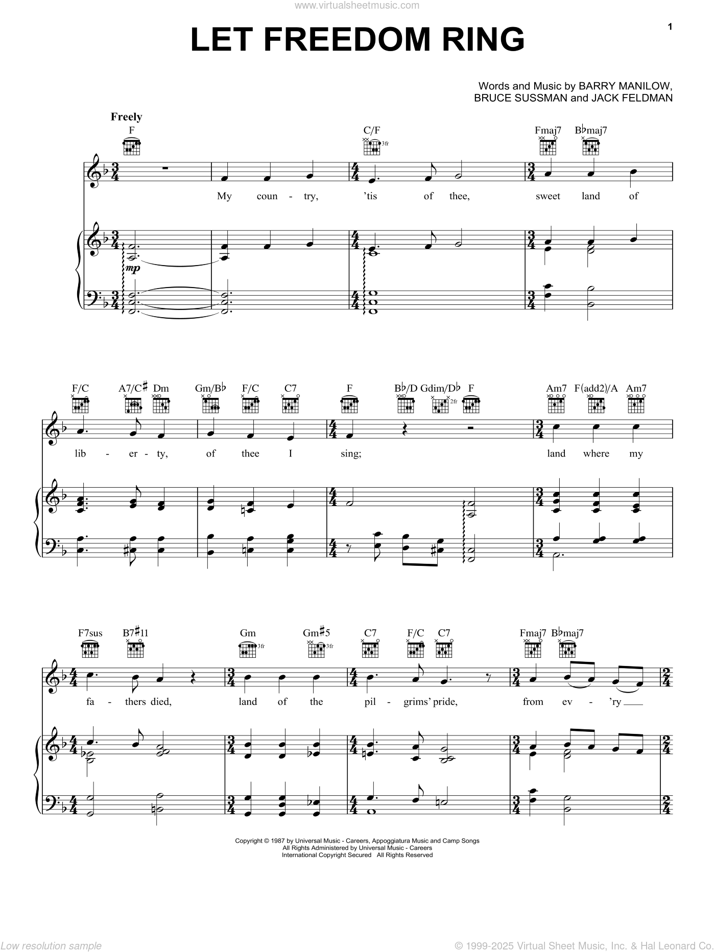 Let Freedom Ring sheet music for voice, piano or guitar (PDF)