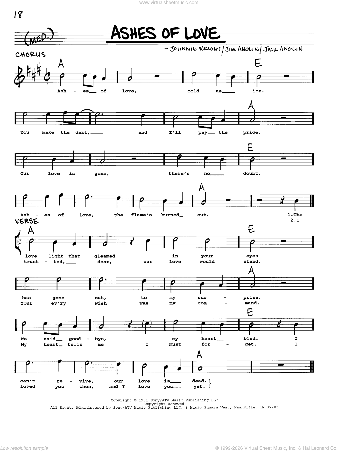 Ashes Of Love sheet music (real book with lyrics) (PDF)