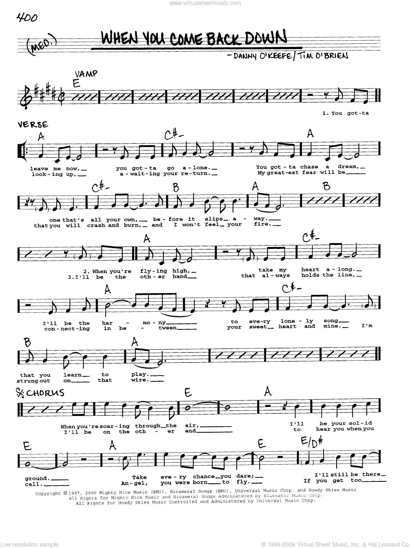 When You Come Back Down sheet music (real book with lyrics) (PDF)