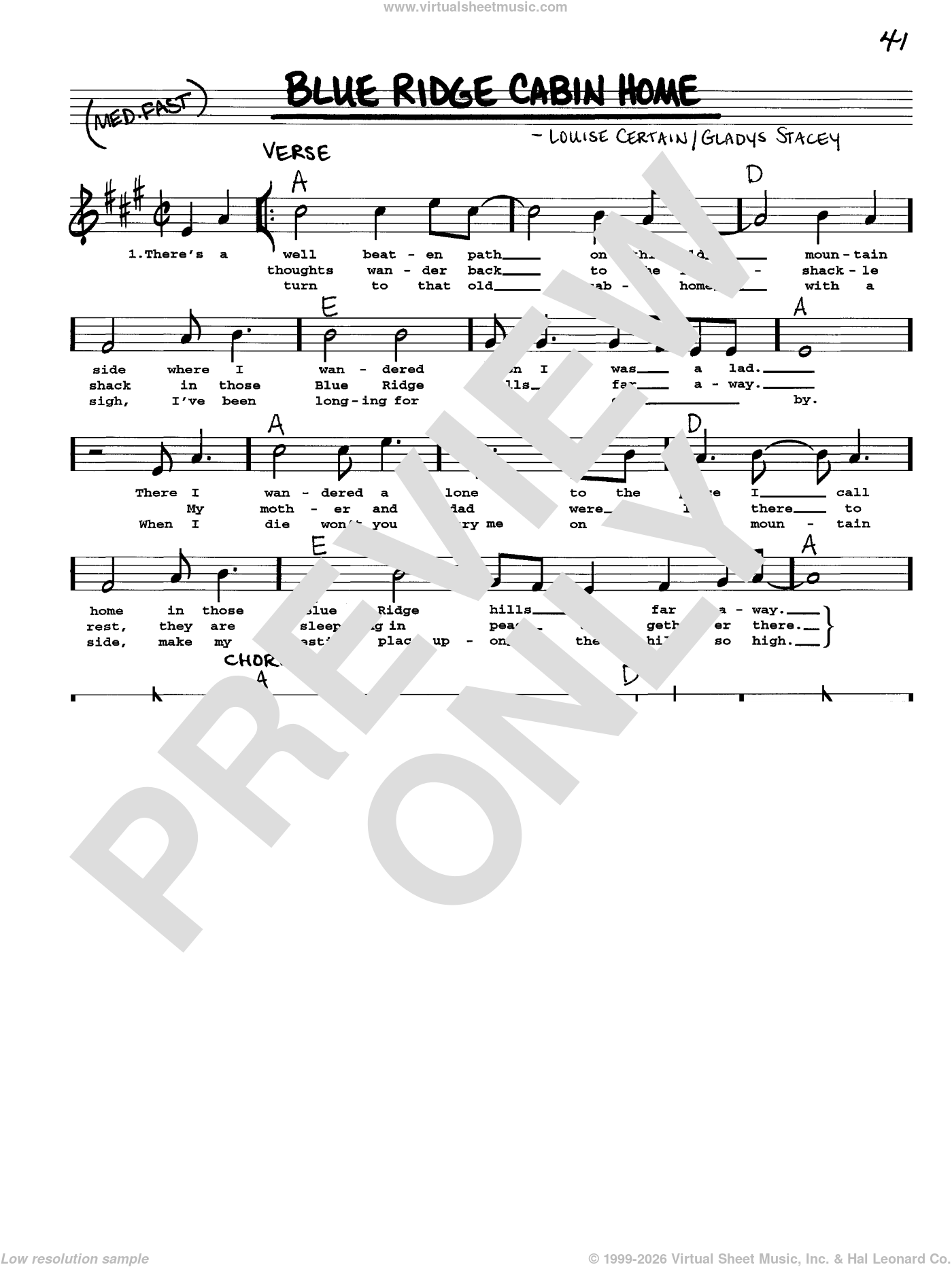 Blue Ridge Cabin Home sheet music (real book with lyrics) (PDF)