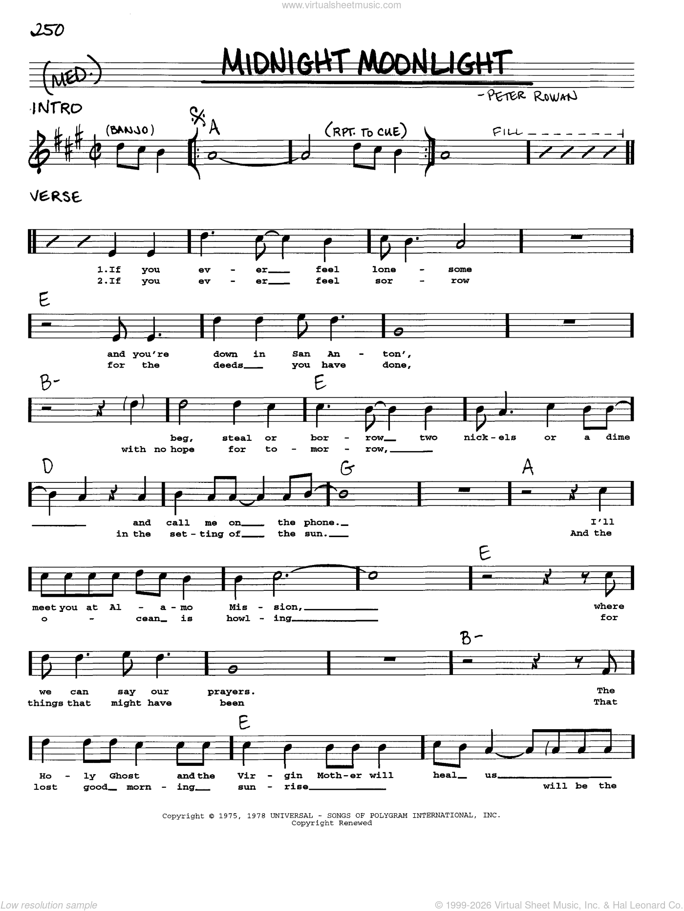 Midnight Moonlight sheet music (real book with lyrics) (PDF)