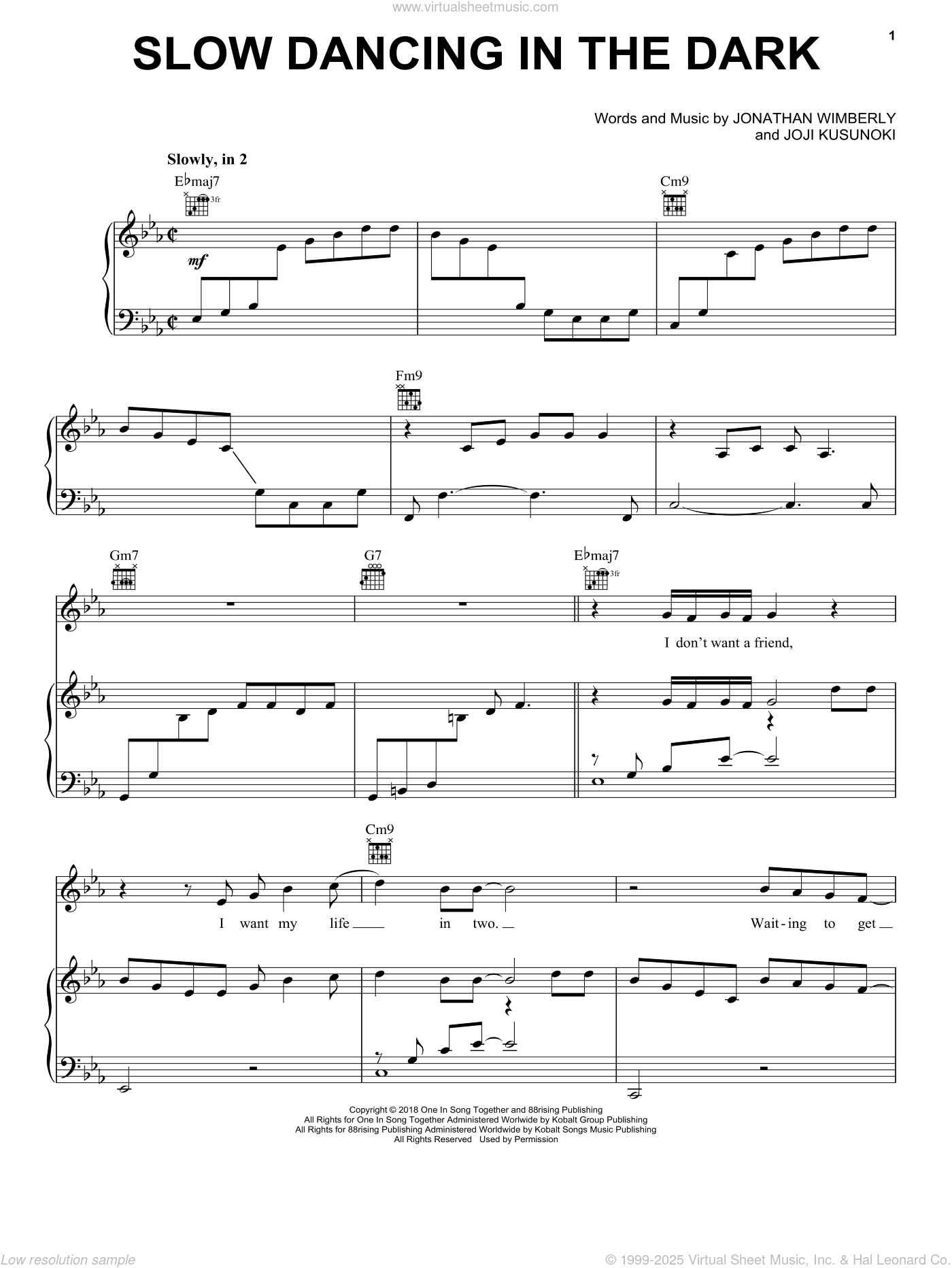 Slow Dancing In The Dark sheet music for voice, piano or guitar