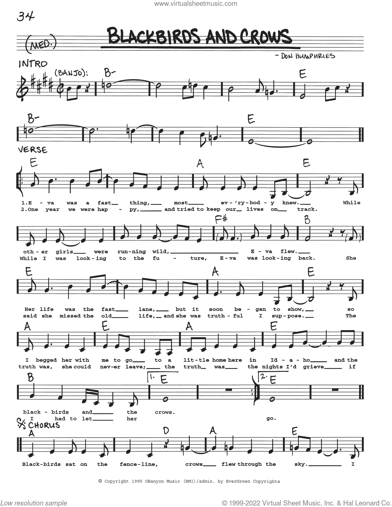 Blackbirds and Crows sheet music (real book with lyrics) (PDF)