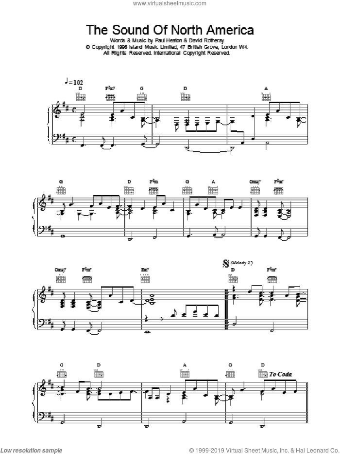The Sound Of North America sheet music for voice, piano or guitar
