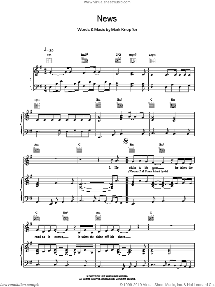 News sheet music for voice, piano or guitar (PDF)