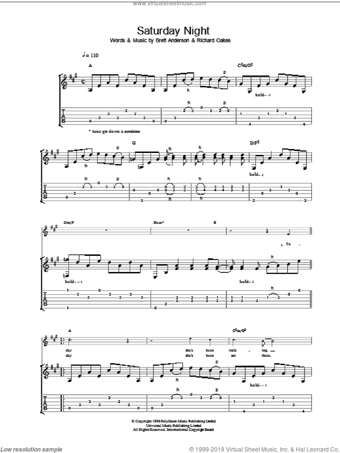 Saturday Night sheet music for guitar (tablature) (PDF)