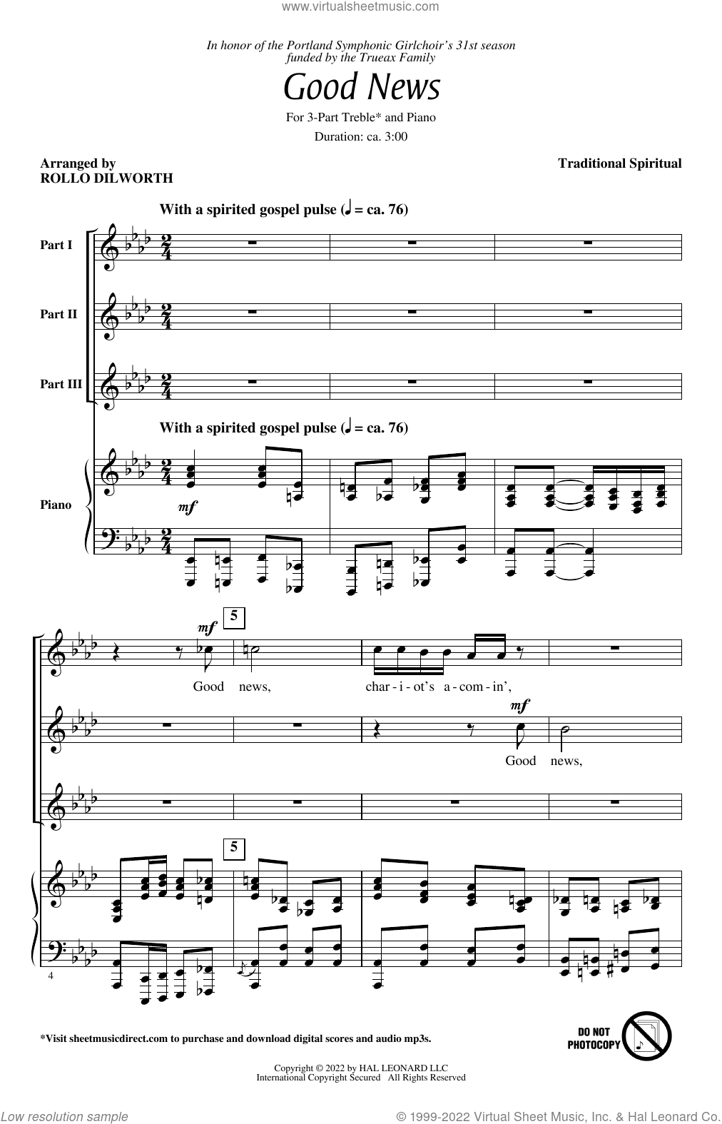 Good News (arr. Rollo Dilworth) sheet music for choir (3-Part Treble)